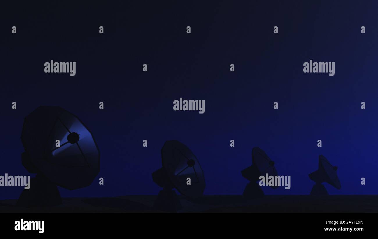 Radio Telescope Antenna Observatory Arrays, Dishes rotating at Night 3D ...