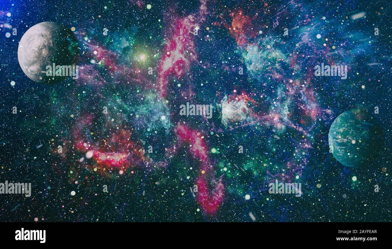 Colored nebula and open cluster of stars in the universe. Stardust and ...