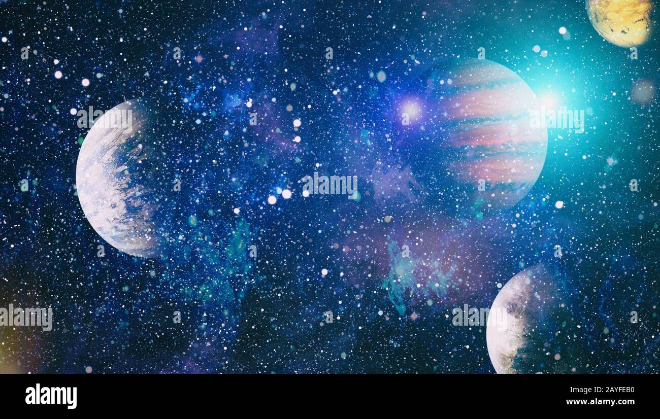 Colored nebula and open cluster of stars in the universe. Stardust and ...