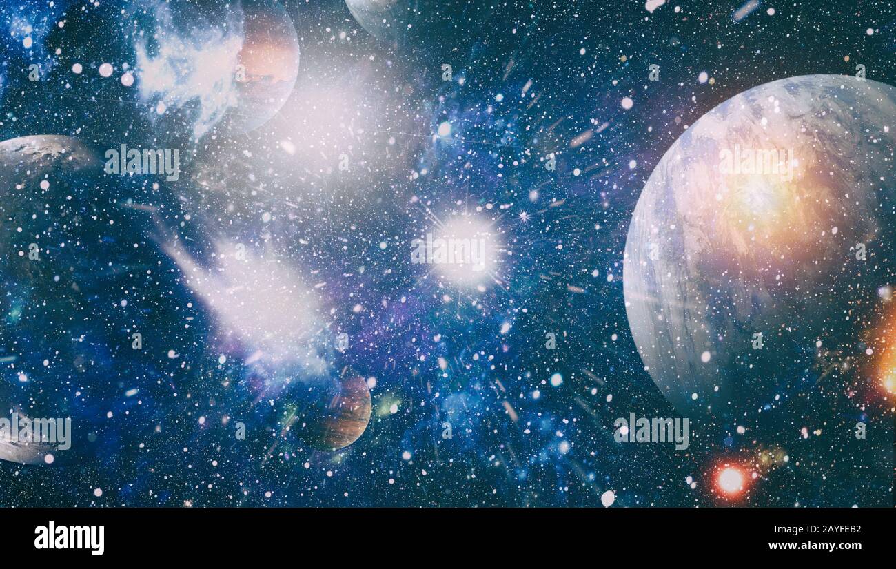 Stars of a planet and galaxy in a free space. Elements of this image ...