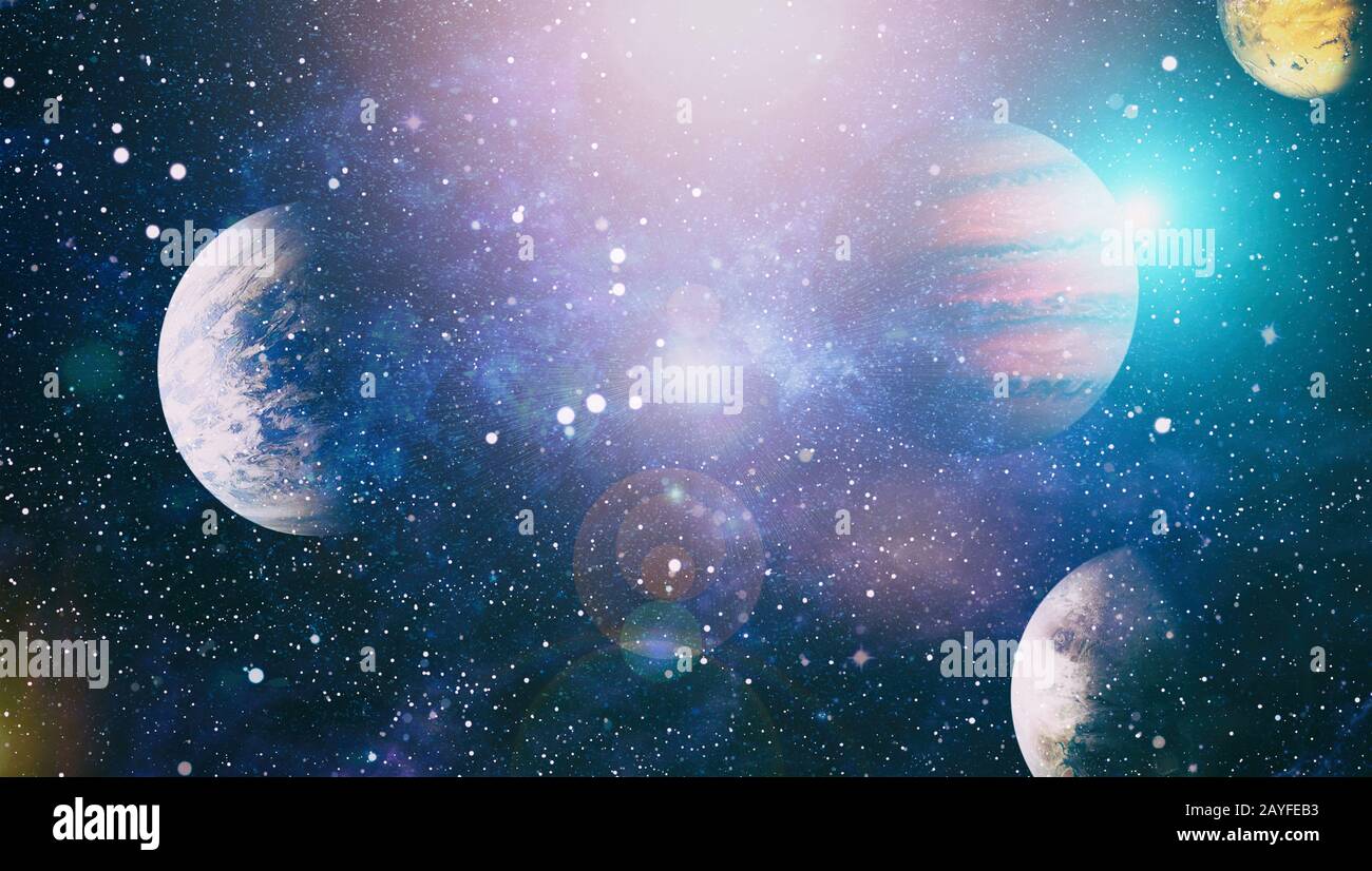 Colored nebula and open cluster of stars in the universe. Stardust and ...