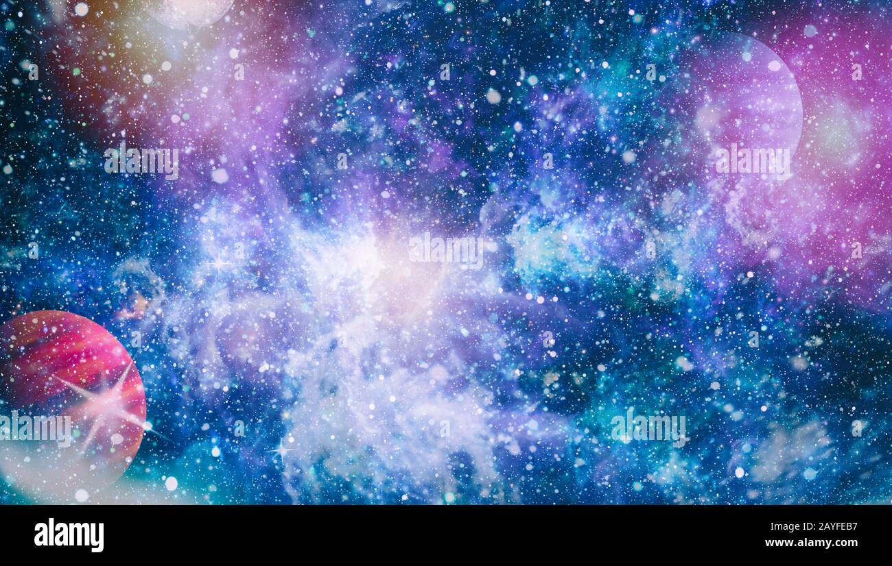 Colored nebula and open cluster of stars in the universe. Stardust and ...