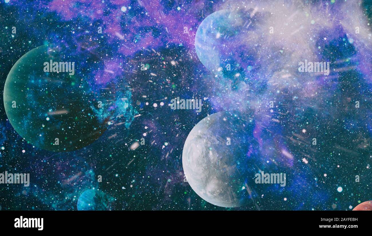 Deep space art. Abstract illustration of universe. Galaxies, nebulas ...