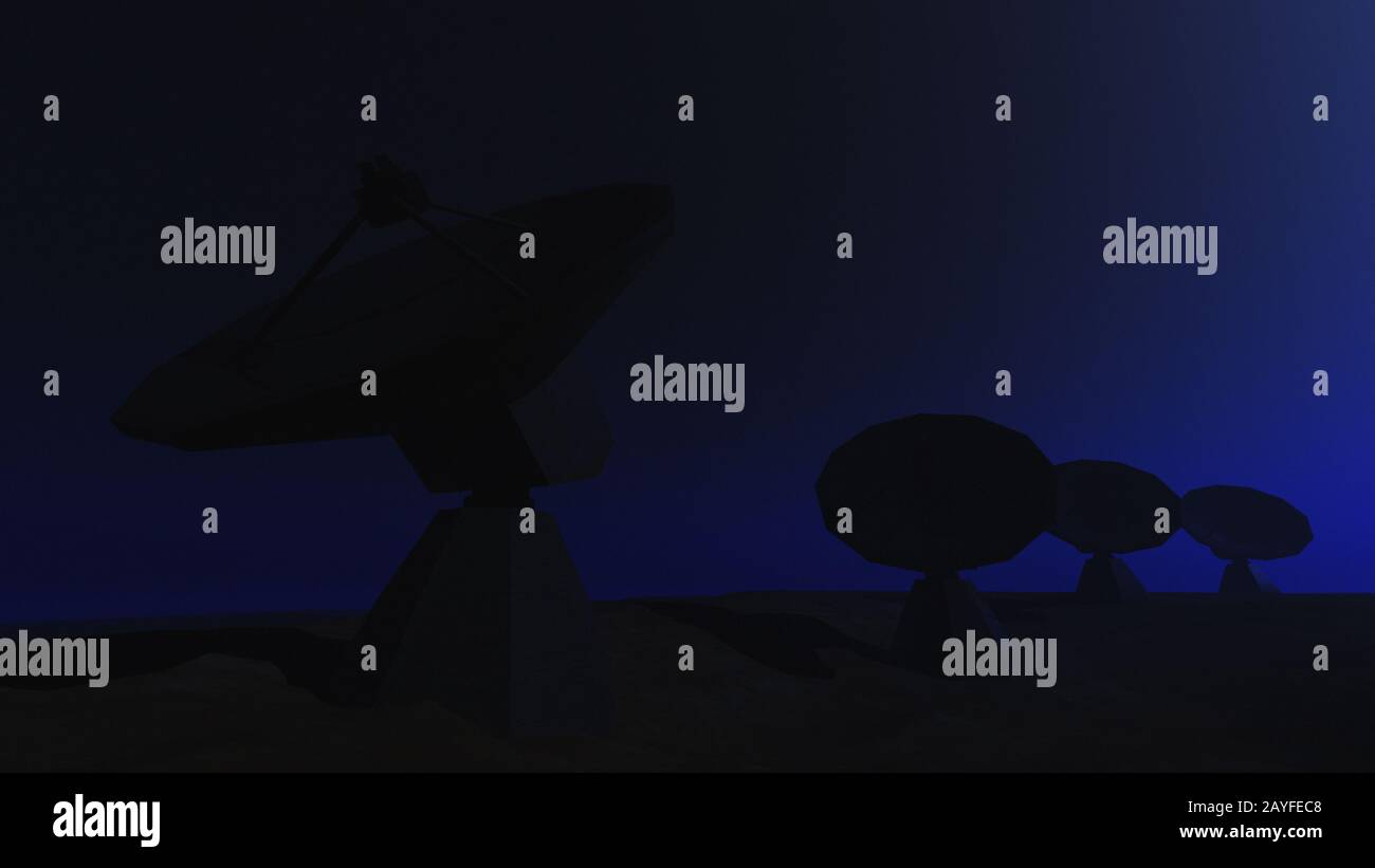 Radio Telescope Antenna Observatory Arrays, Dishes rotating at Night 3D ...