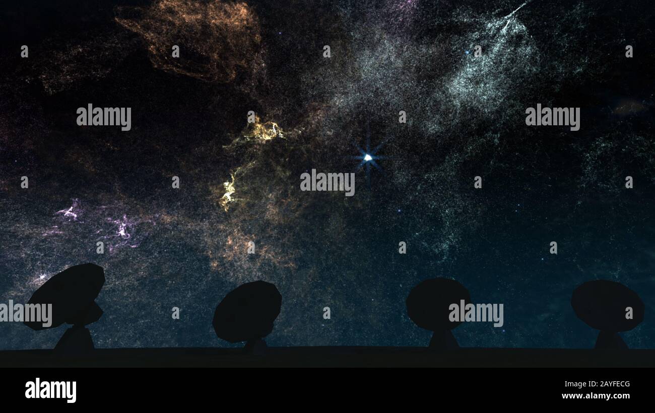 Radio Telescope Antenna Observatory Arrays, Dishes rotating at Night 3D ...