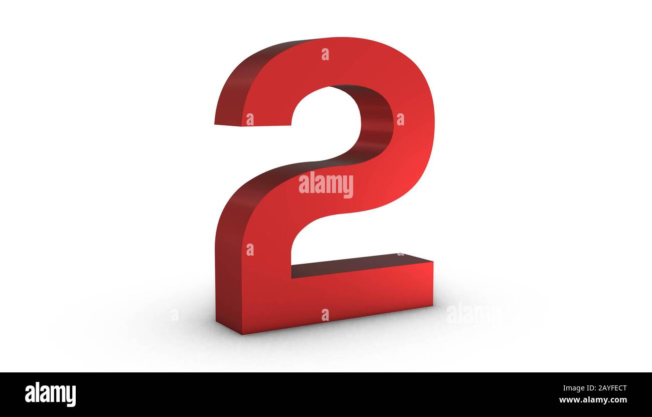 3D Shiny Red Number Two 2 Isolated on White Background Stock Photo - Alamy