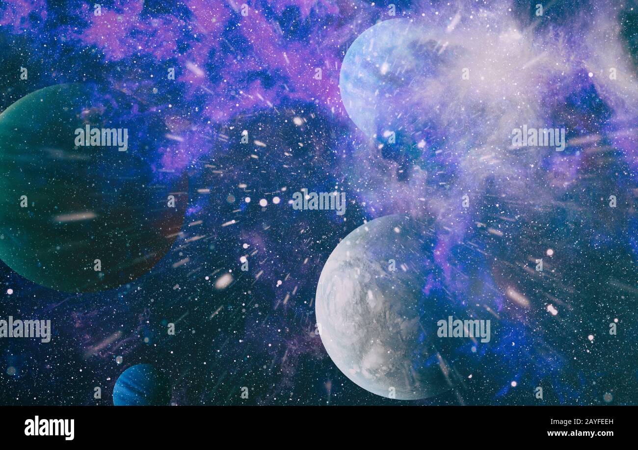 Deep space art. Abstract illustration of universe. Galaxies, nebulas ...