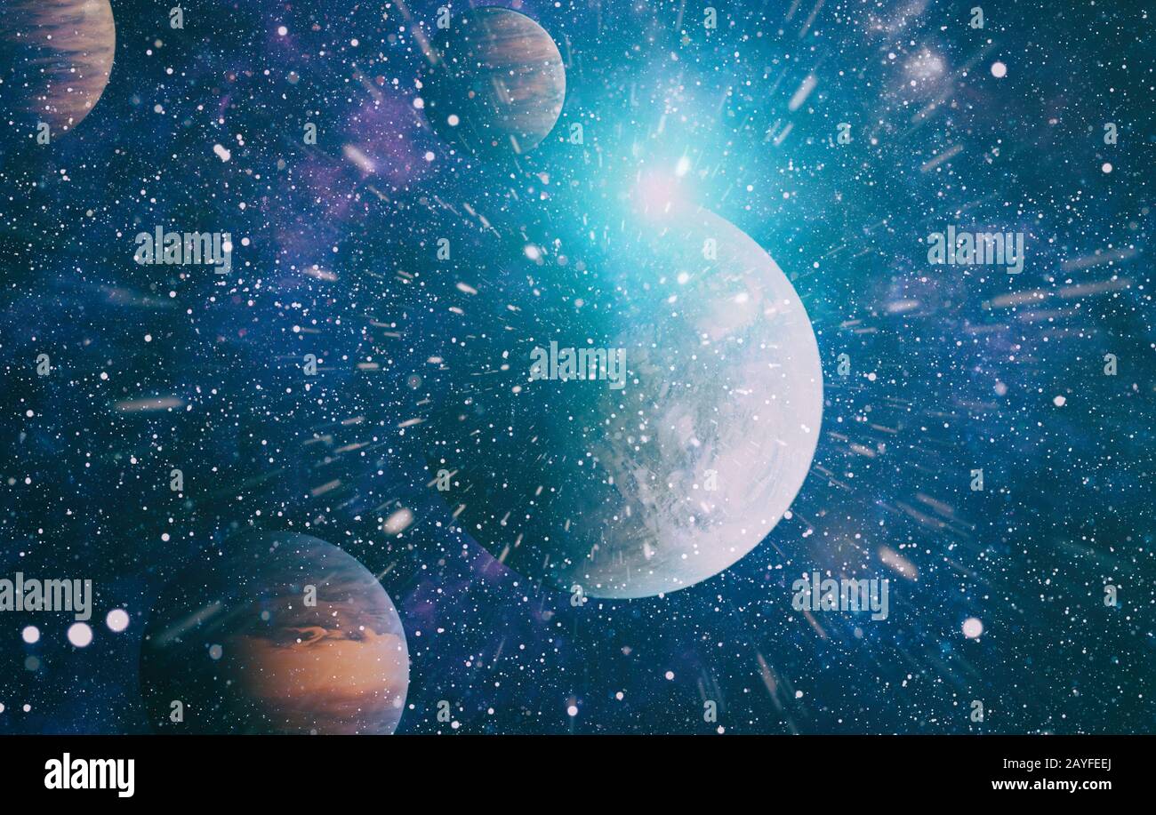 Deep space art. Abstract illustration of universe. Galaxies, nebulas ...