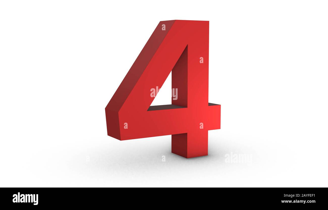 3D Shiny Red Number Four 4 Isolated on White Background Stock Photo - Alamy