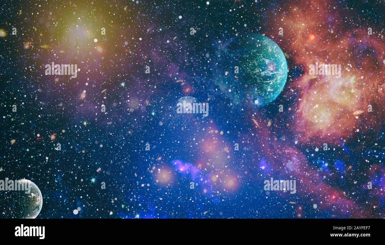 Deep space art. Abstract illustration of universe. Galaxies, nebulas ...