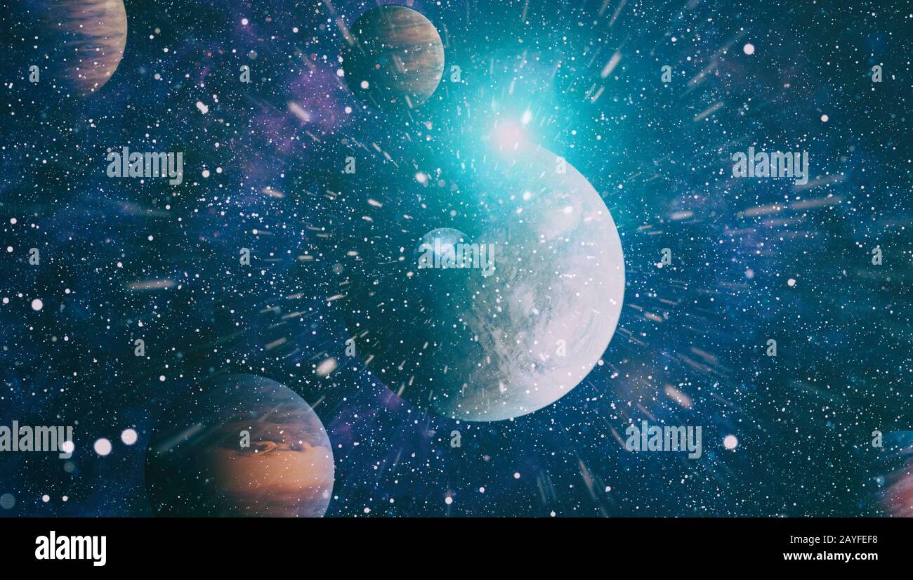 Deep space art. Abstract illustration of universe. Galaxies, nebulas ...