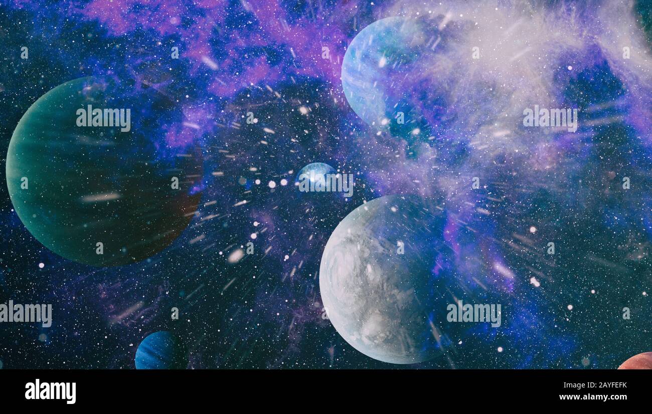 Deep space art. Abstract illustration of universe. Galaxies, nebulas ...