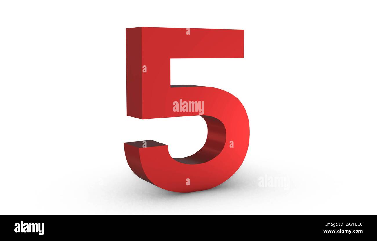 3D Shiny Red Number Five 5 Isolated on White Background Stock Photo - Alamy