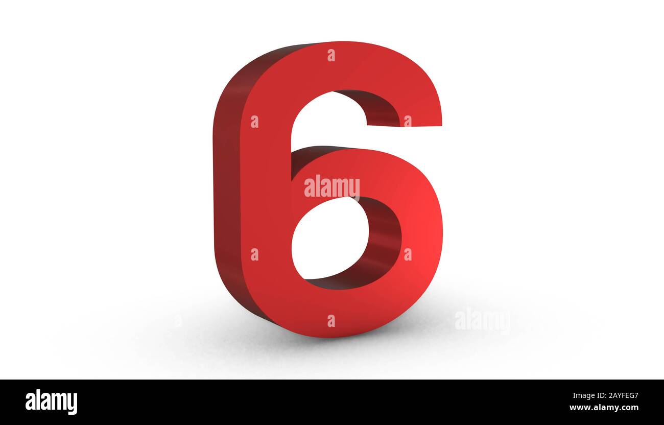 3D Shiny Red Number Six 6 Isolated on White Background Stock Photo - Alamy
