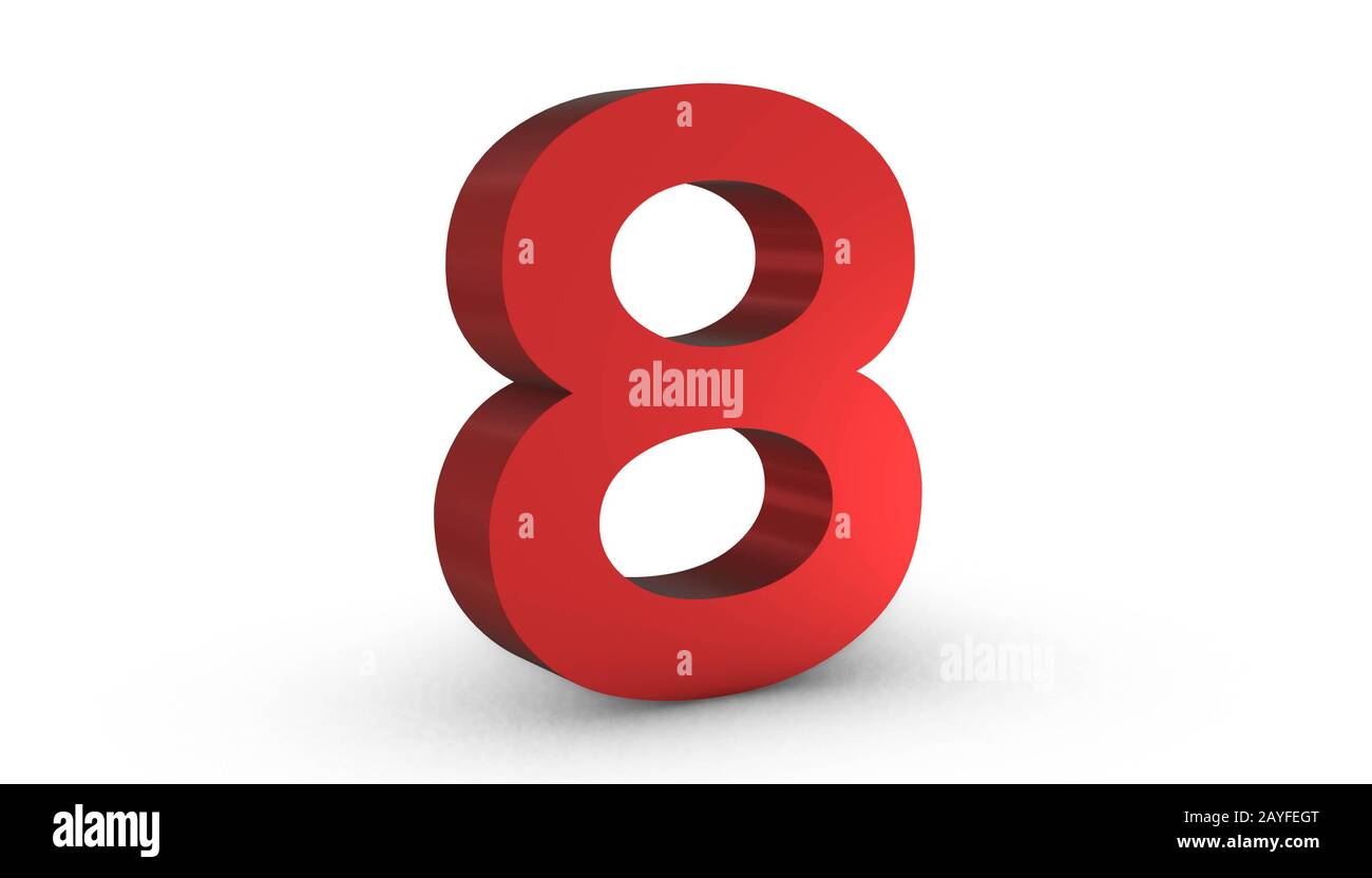 3D Shiny Red Number Eight 8 Isolated on White Background Stock Photo ...