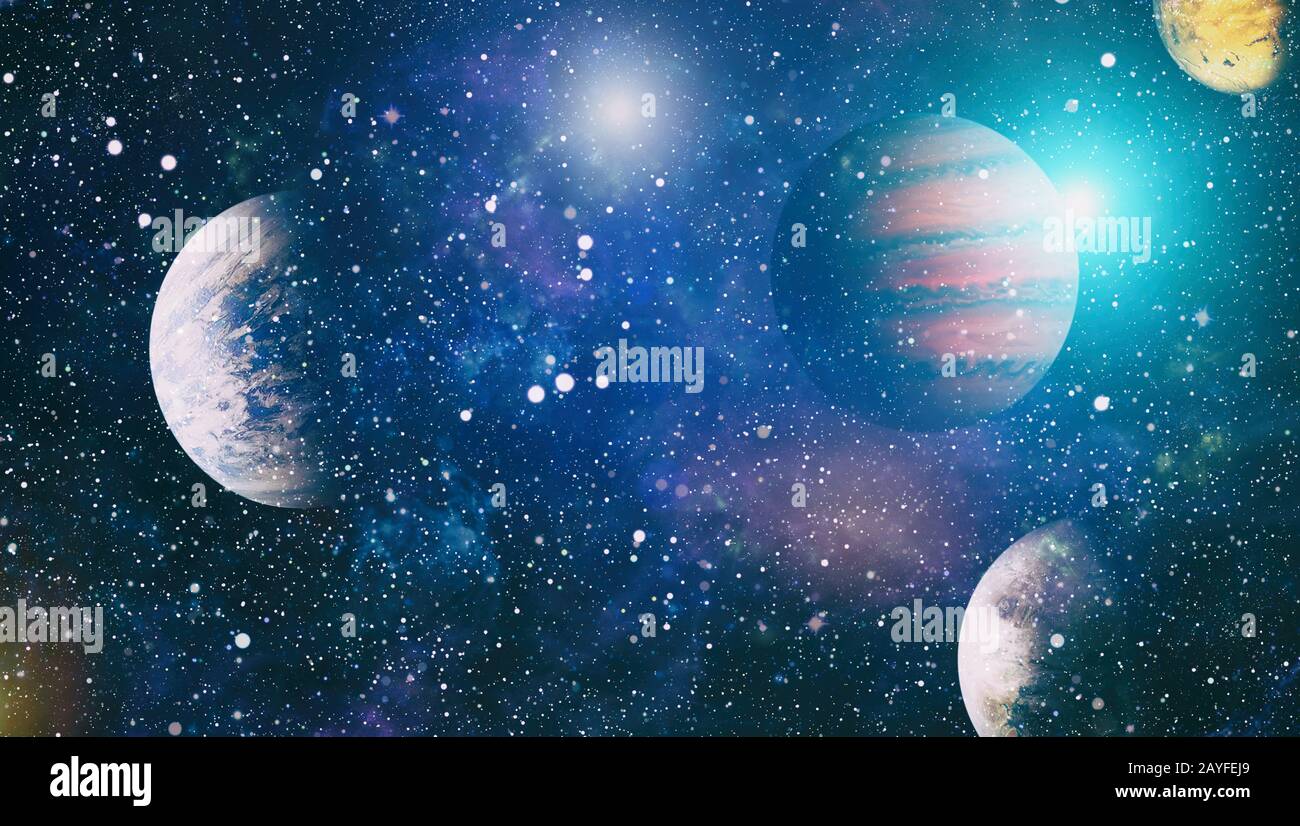 Colored nebula and open cluster of stars in the universe. Stardust and ...