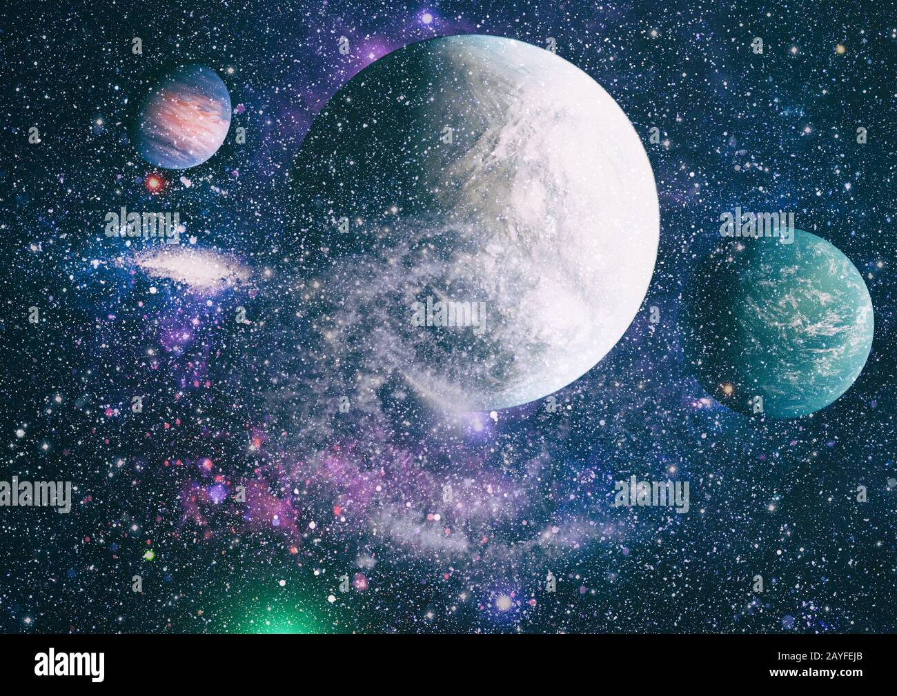 Colored nebula and open cluster of stars in the universe. Stardust and ...