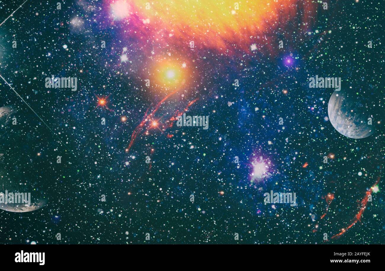 Deep space art. Abstract illustration of universe. Galaxies, nebulas ...