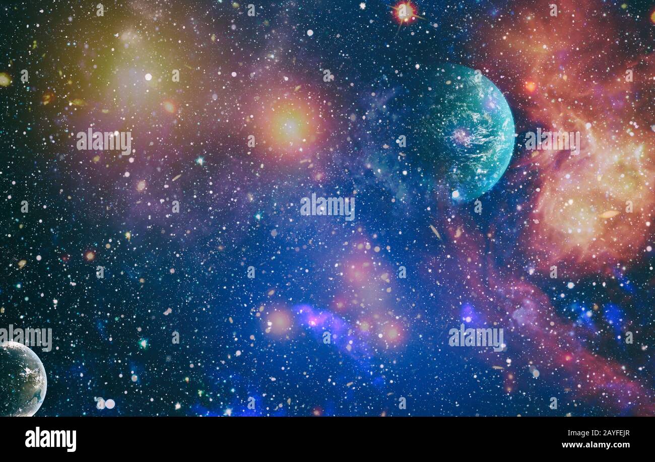 Deep space art. Abstract illustration of universe. Galaxies, nebulas ...