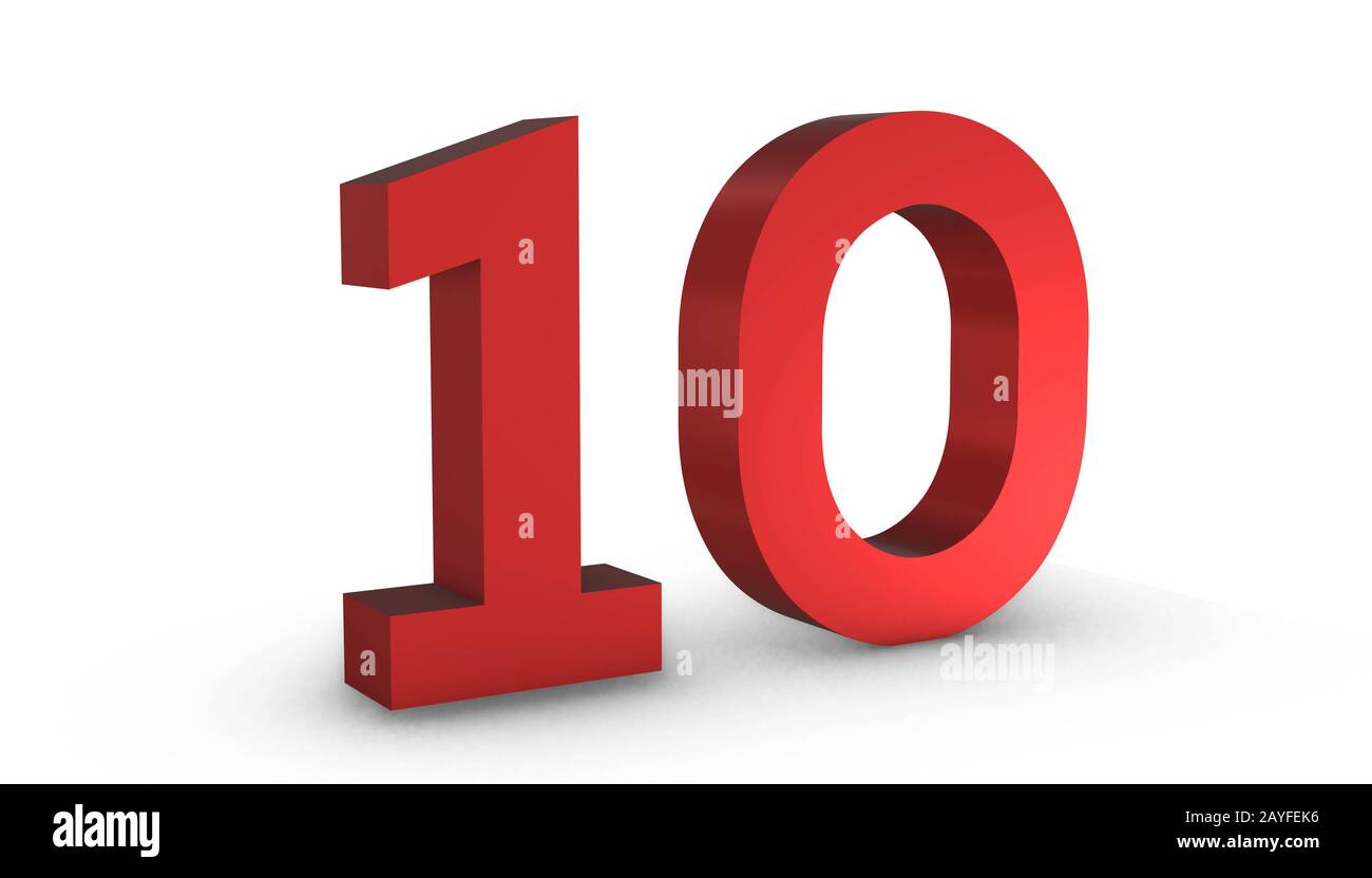 3D Shiny Red Number Ten 10 Isolated on White Background Stock Photo - Alamy