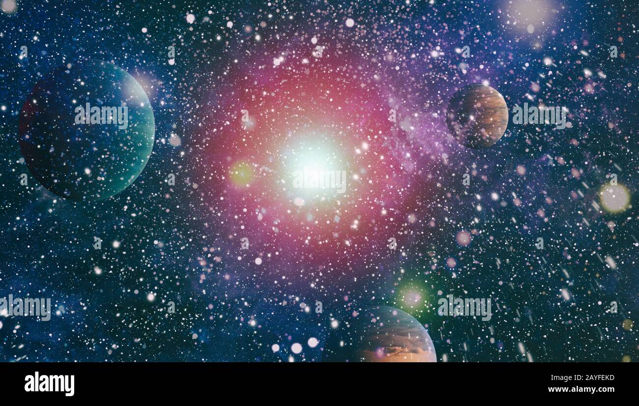 Stars of a planet and galaxy in a free space. Elements of this image ...