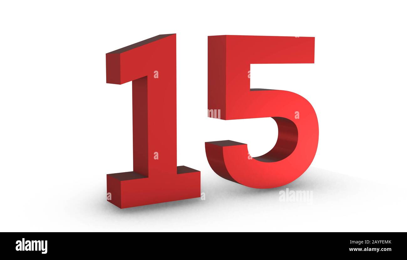3D Shiny Red Number Fifteen 15 Isolated on White Background Stock Photo ...