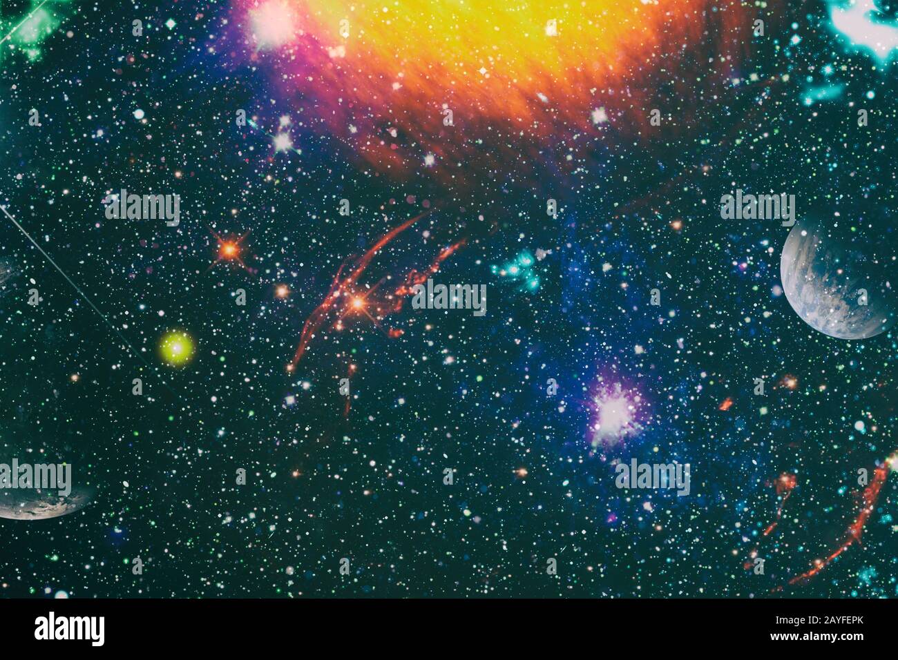 Deep space art. Abstract illustration of universe. Galaxies, nebulas ...