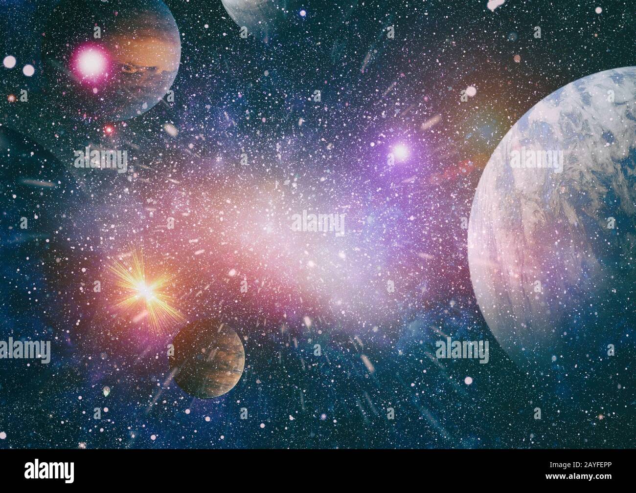 Stars of a planet and galaxy in a free space. Elements of this image ...