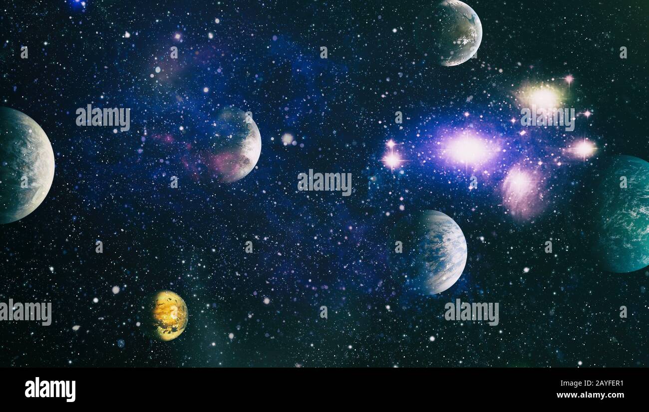 Stars of a planet and galaxy in a free space. Elements of this image ...