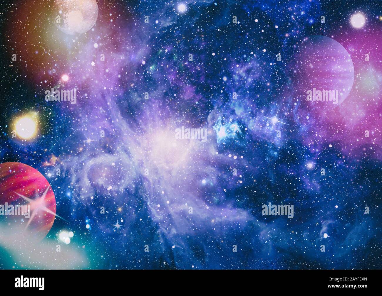 Colored nebula and open cluster of stars in the universe. Stardust and ...