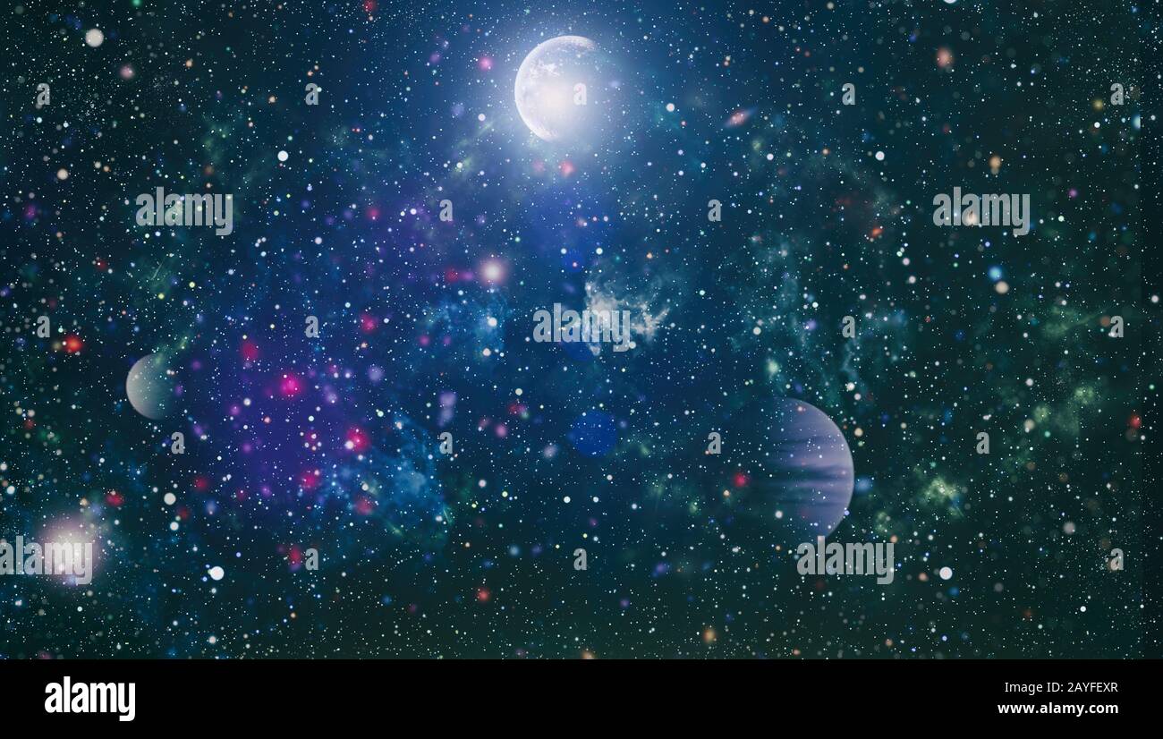 Stars of a planet and galaxy in a free space. Elements of this image ...