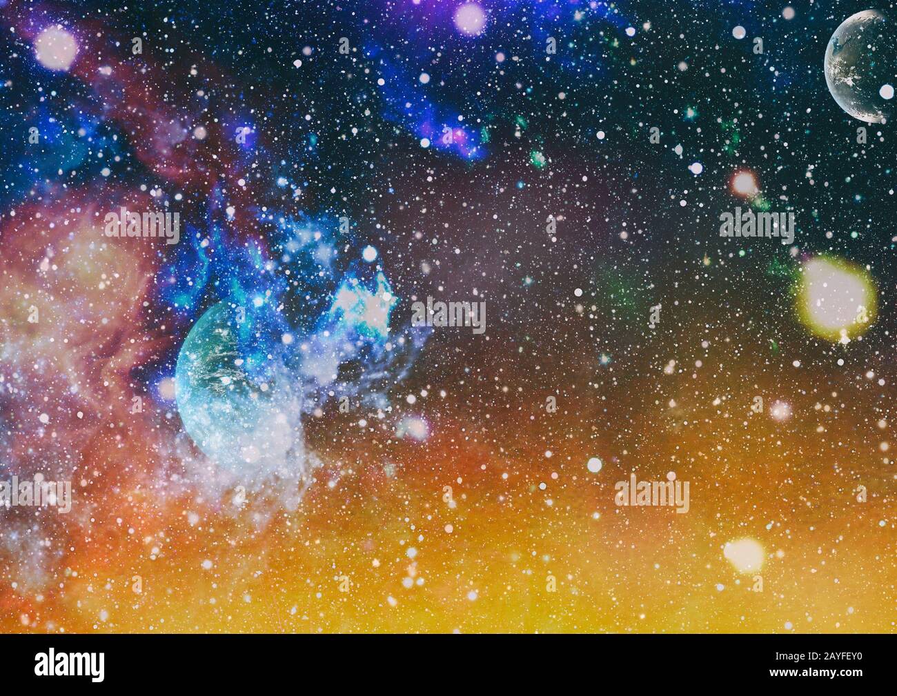 Colored nebula and open cluster of stars in the universe. Stardust and ...