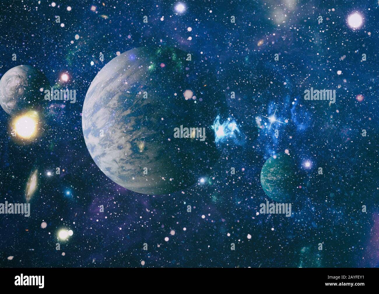Colored nebula and open cluster of stars in the universe. Stardust and ...