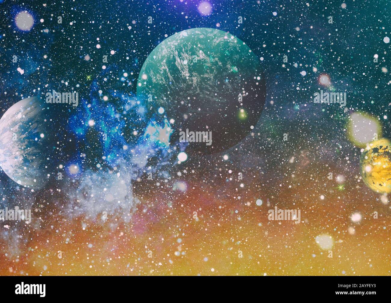 Colored nebula and open cluster of stars in the universe. Stardust and ...