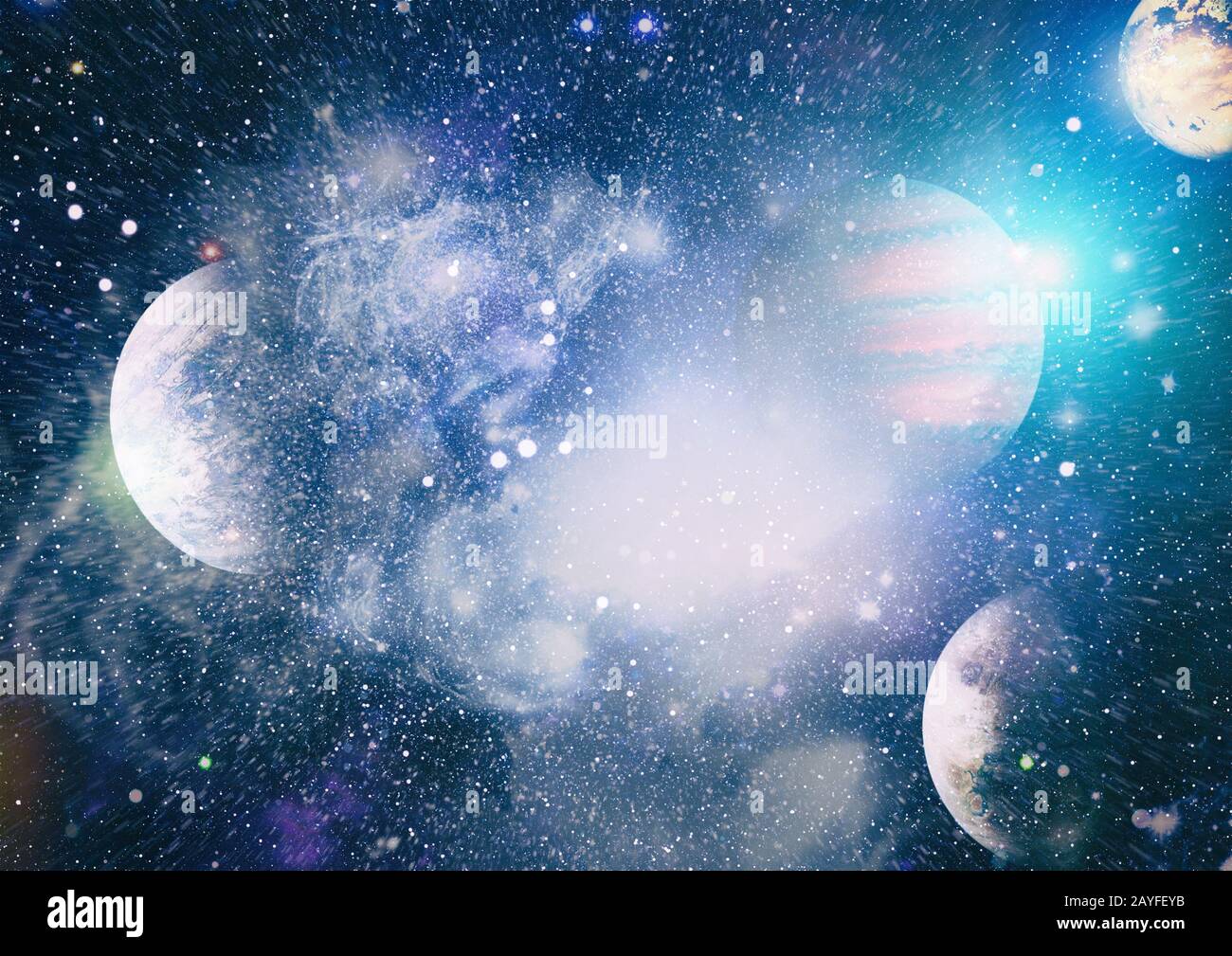 Colored nebula and open cluster of stars in the universe. Stardust and ...