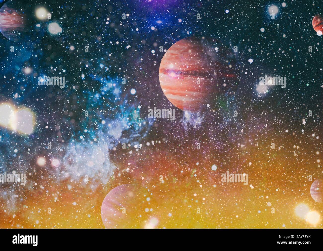 Colored nebula and open cluster of stars in the universe. Stardust and ...