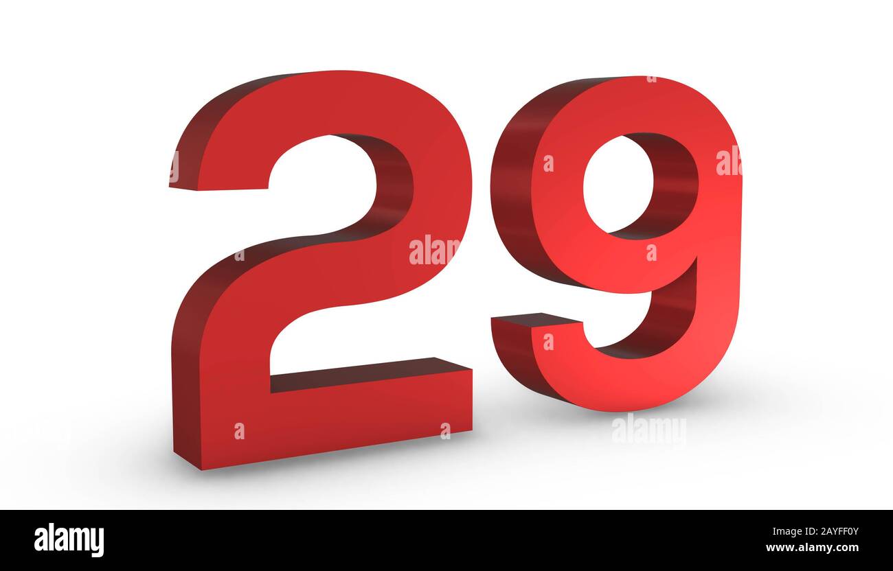3D Shiny Red Number Twenty Nine 29 Isolated on White Background Stock ...