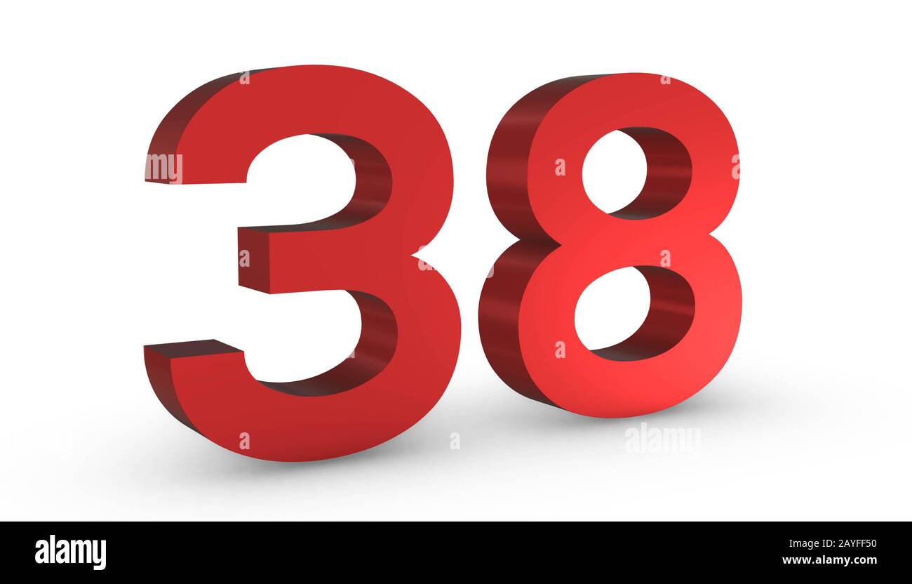 3D Shiny Red Number Thirty Eight 38 Isolated on White Background Stock ...