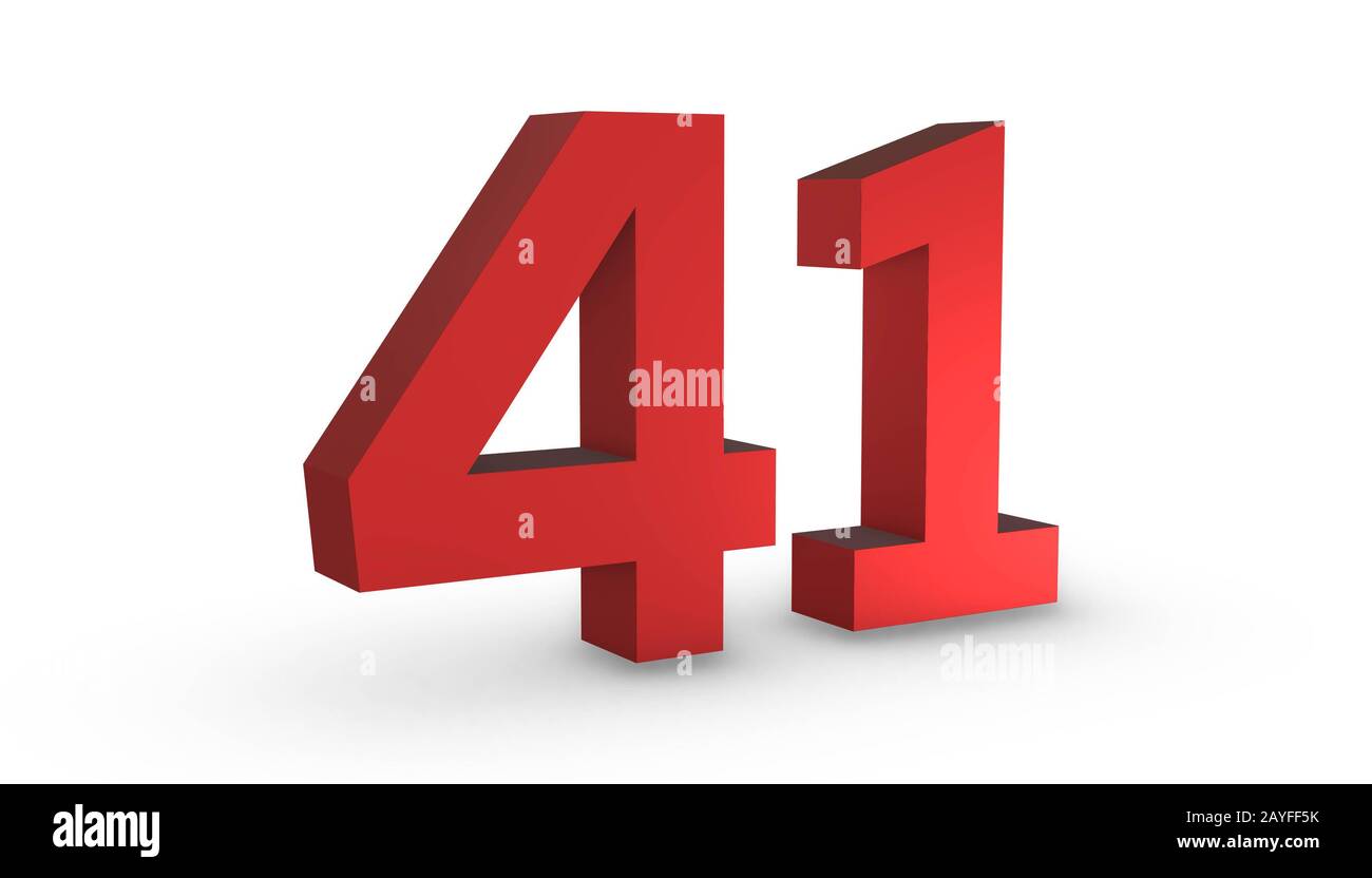 3D Shiny Red Number Forty One 41 Isolated on White Background Stock ...