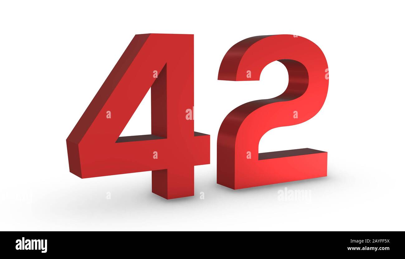 3D Shiny Red Number Forty Two 42 Isolated on White Background Stock ...