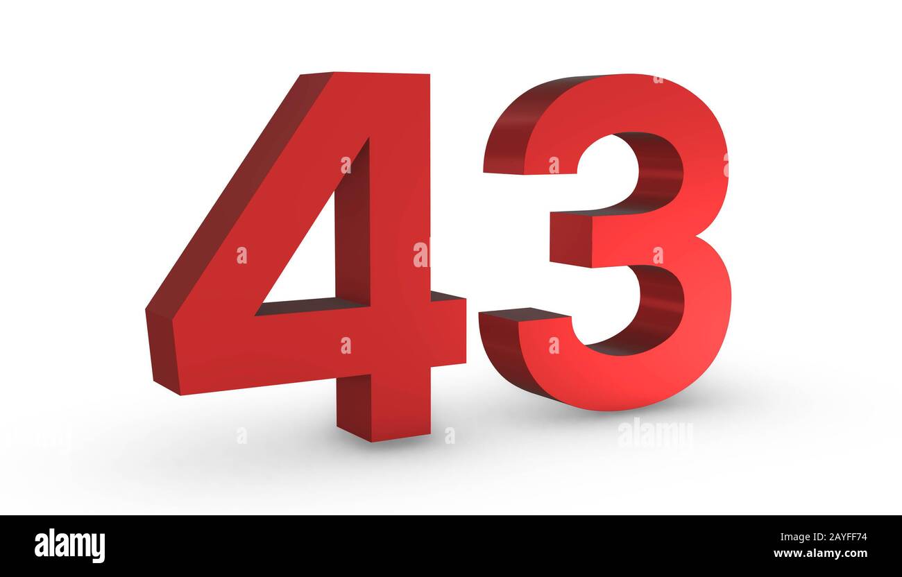 3D Shiny Red Number Forty Three 43 Isolated on White Background Stock ...