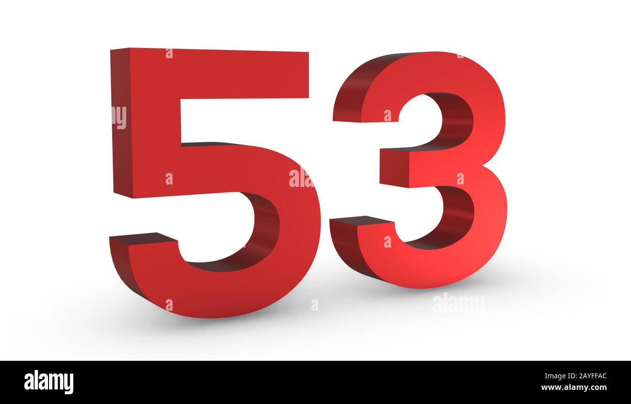 3D Shiny Red Number Fifty Three 53 Isolated on White Background Stock ...