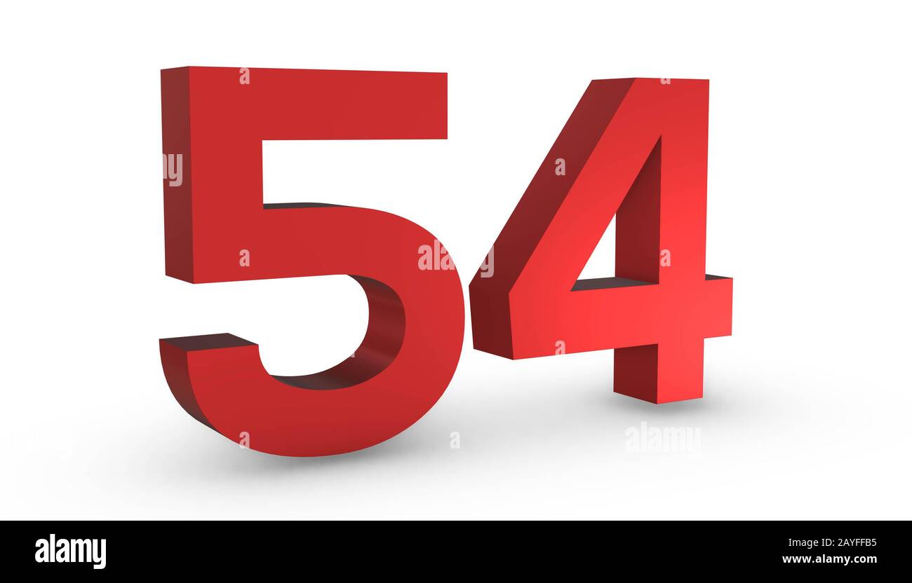 3D Shiny Red Number Fifty Four 54 Isolated on White Background Stock ...