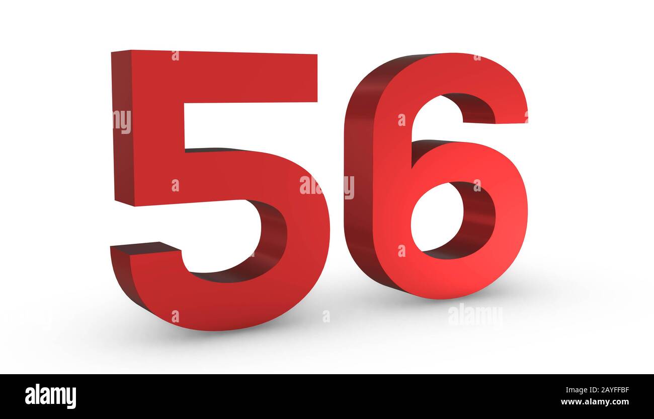 3D Shiny Red Number Fifty Six 56 Isolated on White Background Stock ...