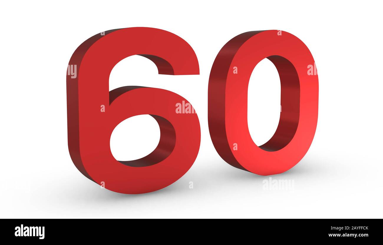 3D Shiny Red Number Sixty 60 Isolated on White Background Stock Photo ...
