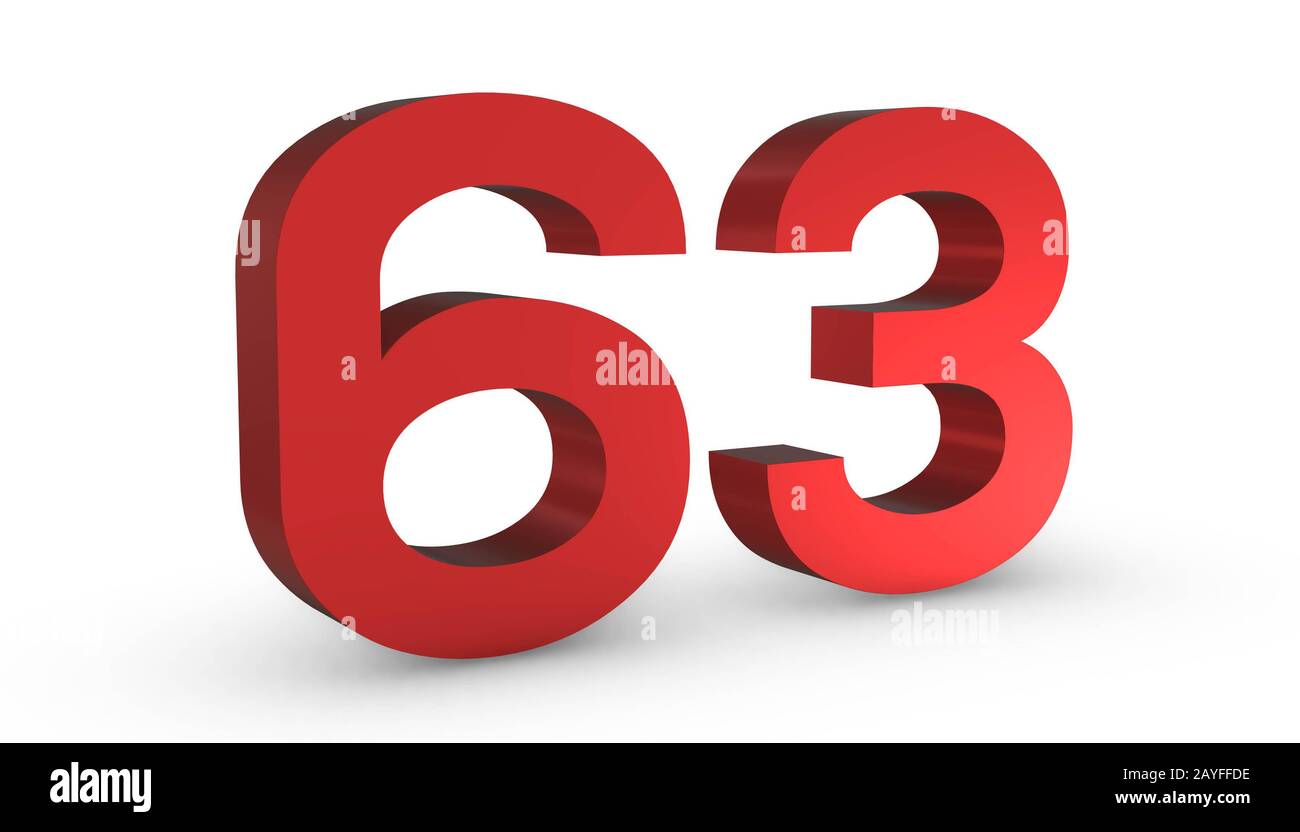 3D Shiny Red Number Sixty Three 63 Isolated on White Background Stock ...