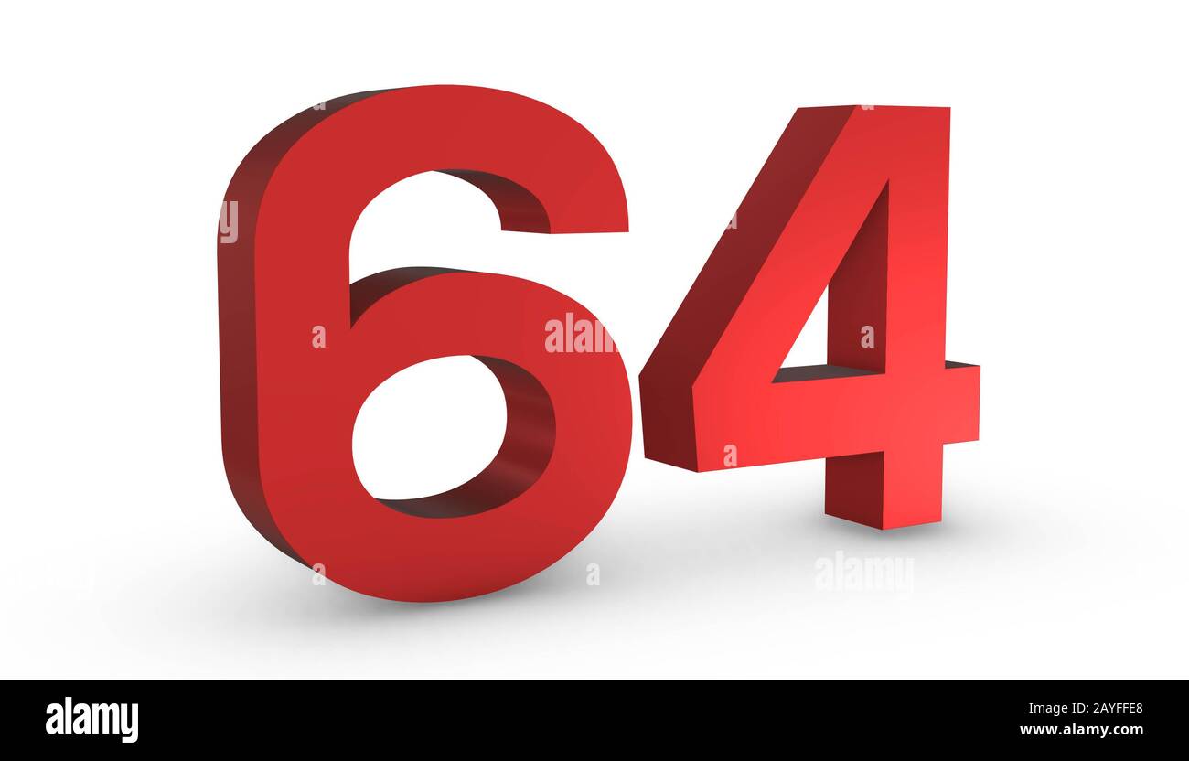 3D Shiny Red Number Sixty Four 64 Isolated on White Background Stock ...