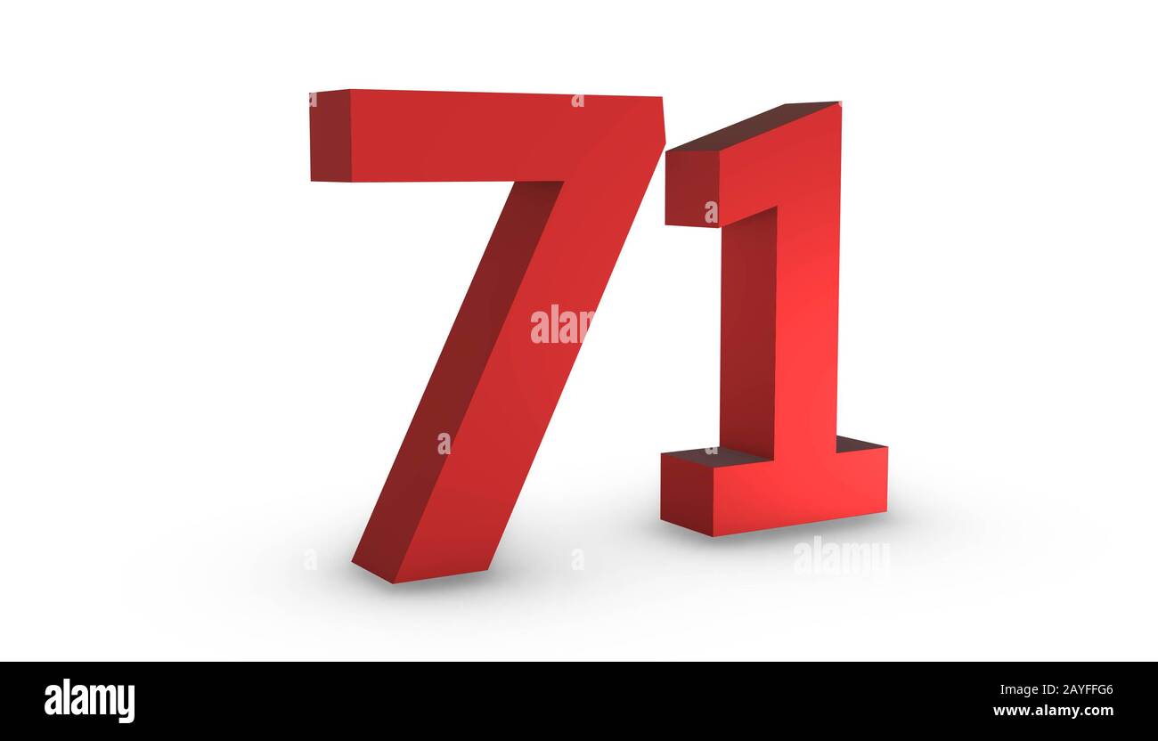 3D Shiny Red Number Seventy One 70 Isolated on White Background Stock ...