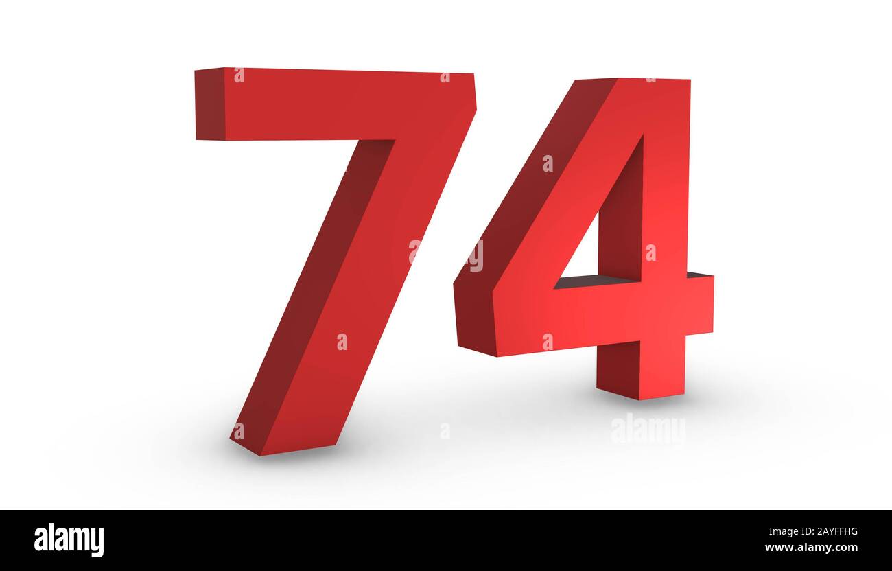 3D Shiny Red Number Seventy Four 74 Isolated on White Background Stock ...