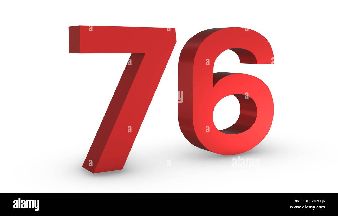 3D Shiny Red Number Seventy Six 76 Isolated on White Background Stock ...
